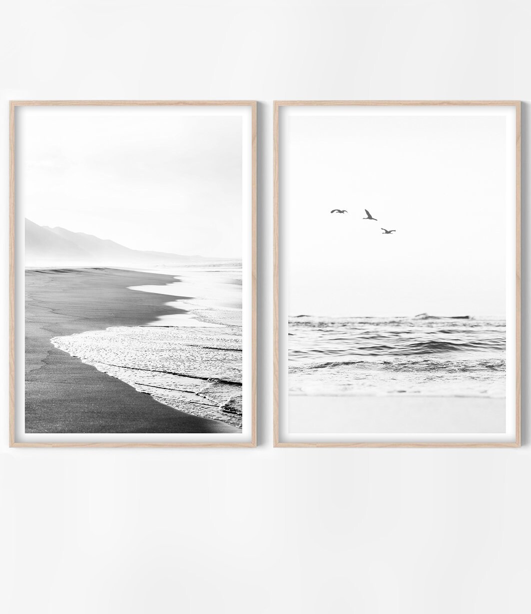 Set of 2 Beach Prints Coastal Wall Art Set of Prints Black - Etsy