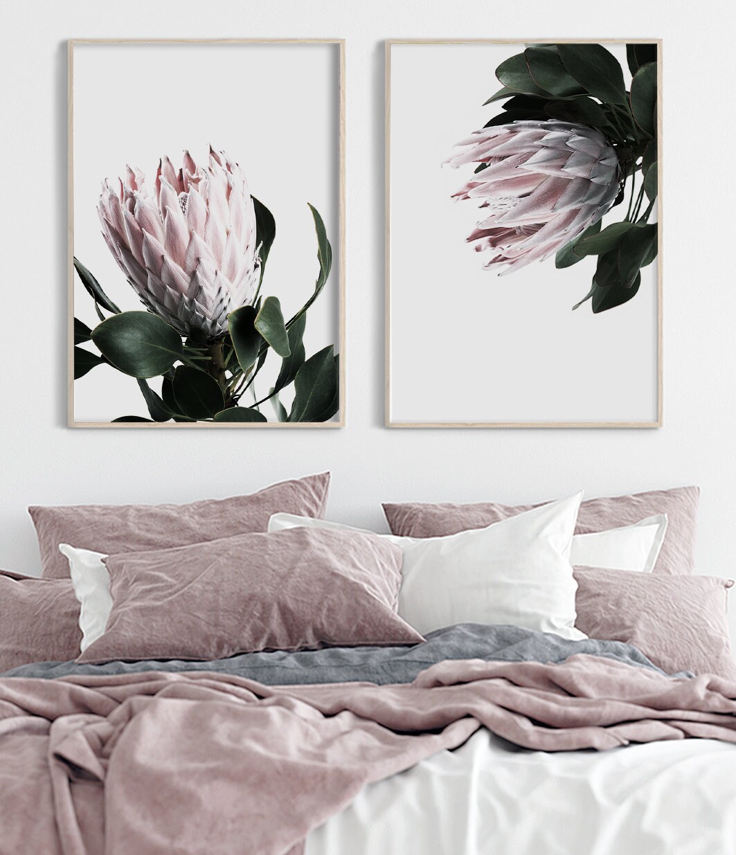 Set of 2 Wall Art, Protea Print, Bedroom Wall Art, Protea Flower Wall ...