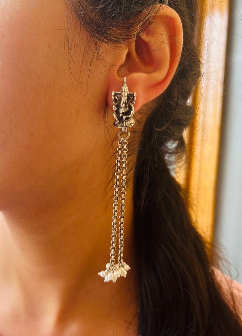 New God Ganesh Silver Earring, Beautiful Long Stud Earring, Prefect ...