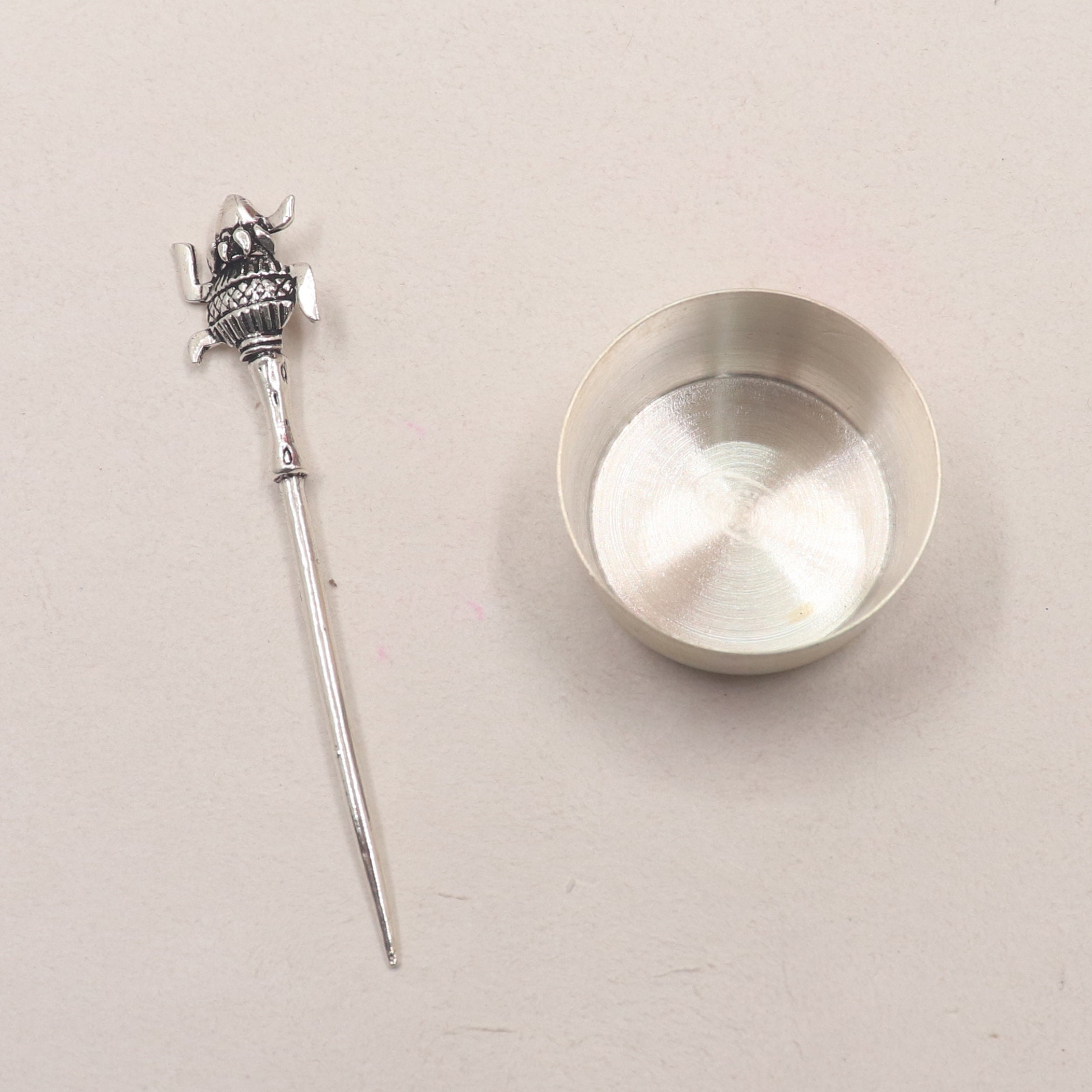 Pure Silver Bowl With Tilak Stick , Sterling Silver Tilak Set for Pooja ...