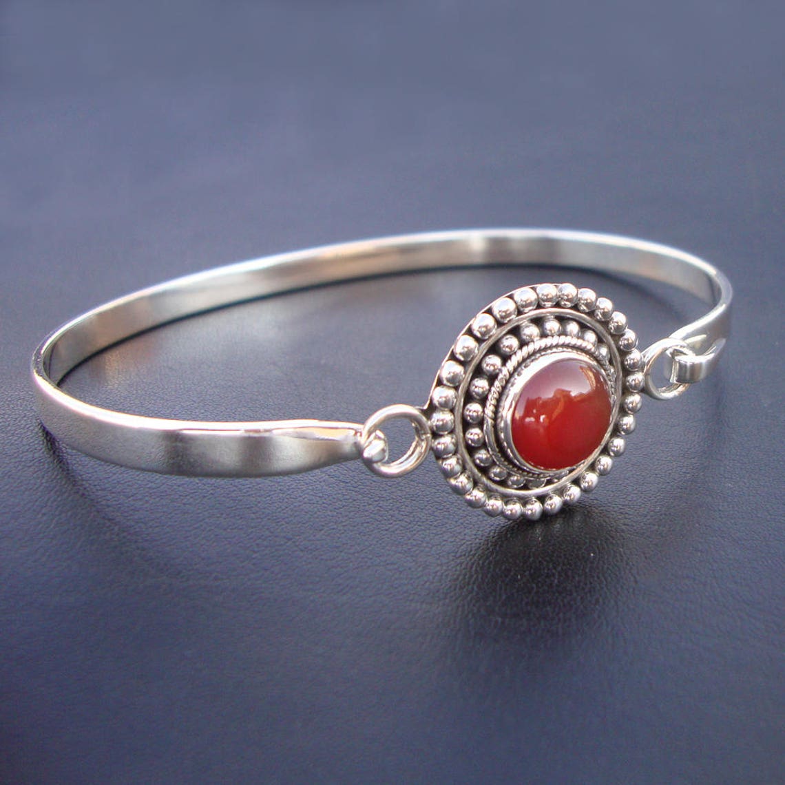 Bangle 925 Sterling Silver Handmade Round Carnelian Women - Etsy