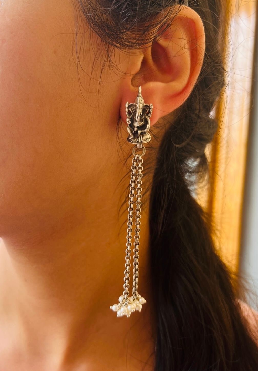 New God Ganesh Silver Earring, Beautiful Long Stud Earring, Prefect ...