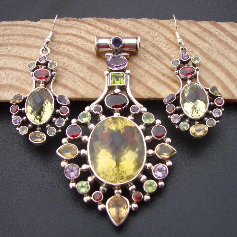 Lemon Quartz & Multi Stone Jewelry Set 925 Sterling Silver - Etsy