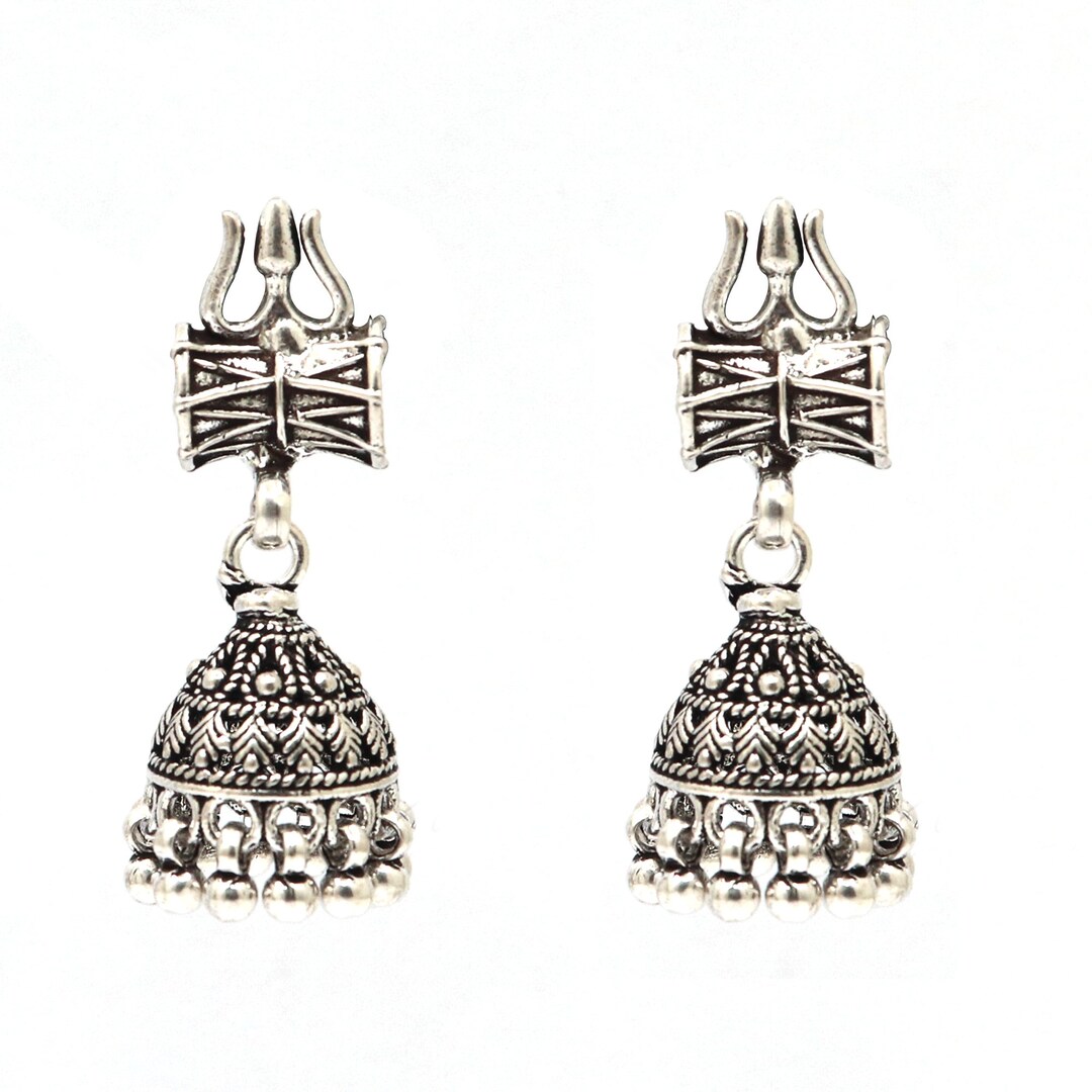 Trishul With Damru Silver Stud Handmade Silver Antique Vintage Stud ...