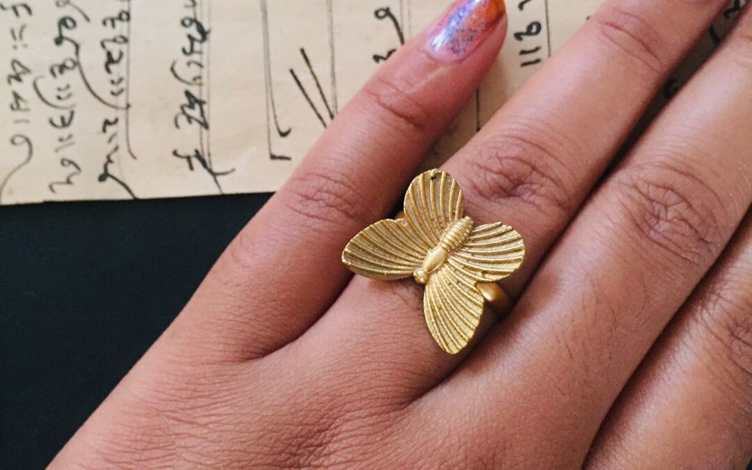 Gold Plated Butterfly Silver Ring for Girls, Artisan Handmade Silver ...