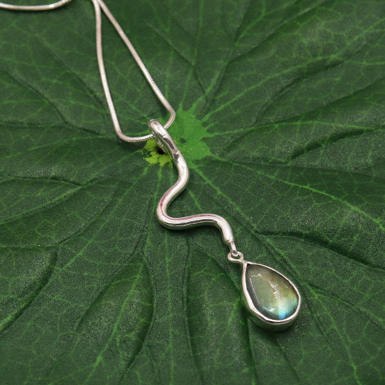 Snake Design 925 Silver Chain With Labradorite Pear Shape - Etsy