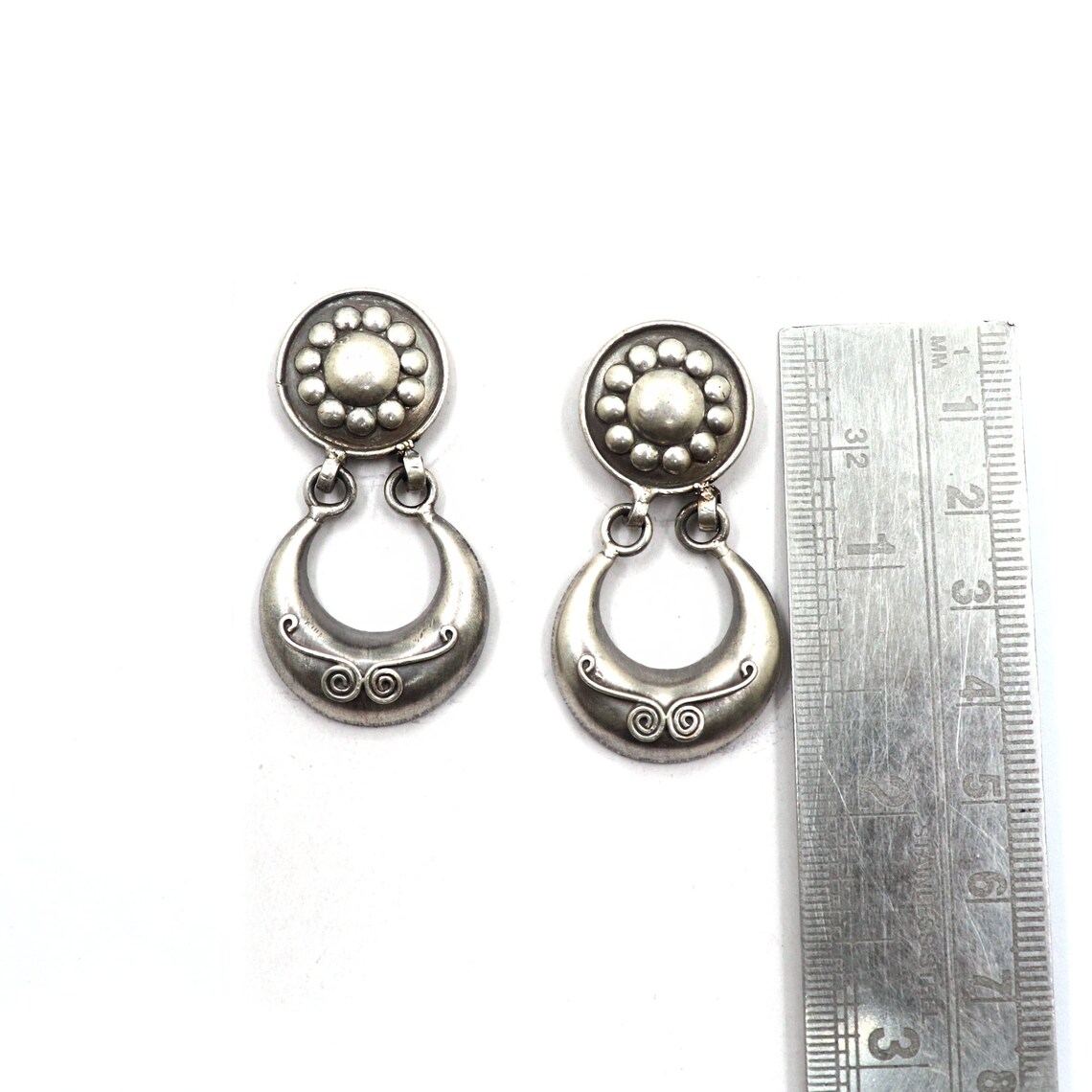 925 Sterling Silver Traditional Indian Culture Design Drop Fancy Stud ...