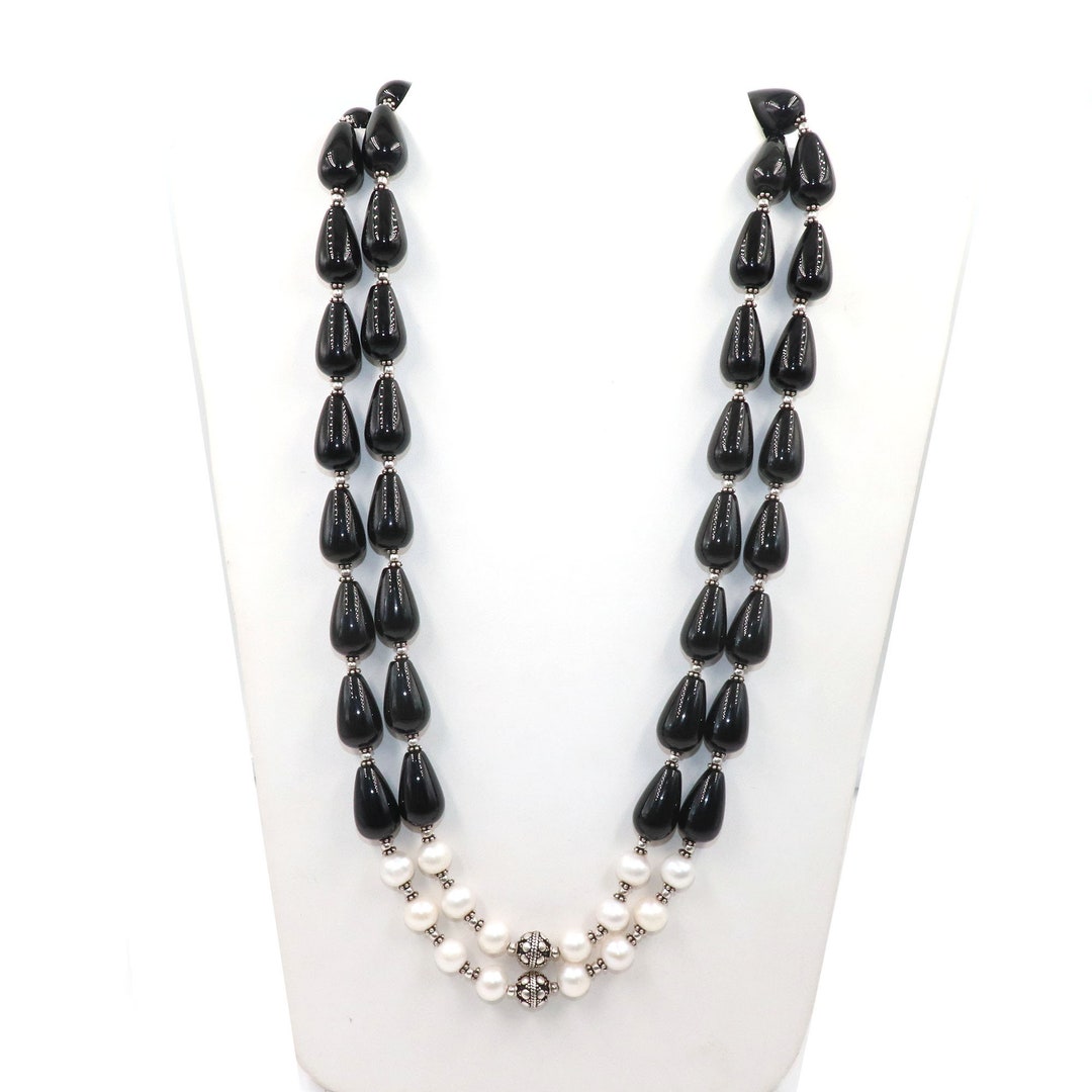 Natural Black Onyx & Sweet Water Pearl 925 Sterling Silver Stunning ...