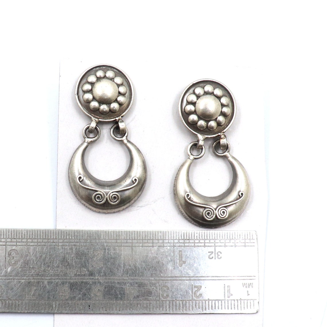925 Sterling Silver Traditional Indian Culture Design Drop Fancy Stud ...