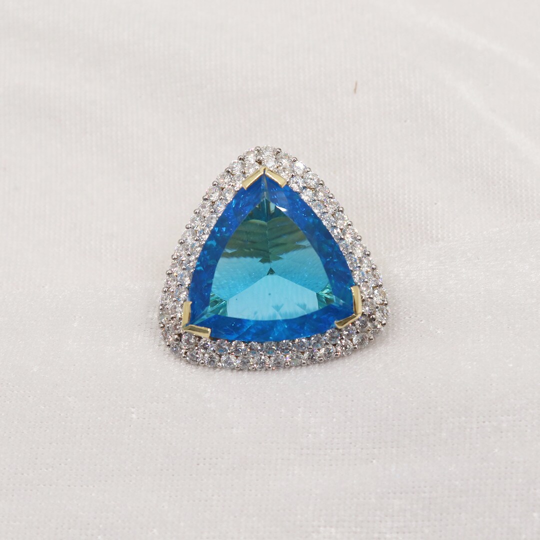 Triangle Shape Big Ring, Blue Stone Ring With Cubic Zirconia Gemstone ...
