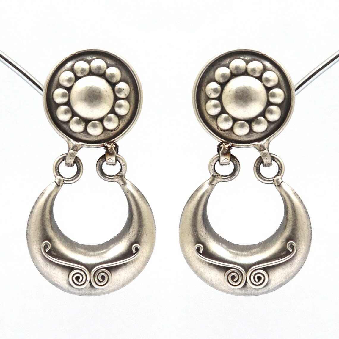 925 Sterling Silver Traditional Indian Culture Design Drop Fancy Stud ...
