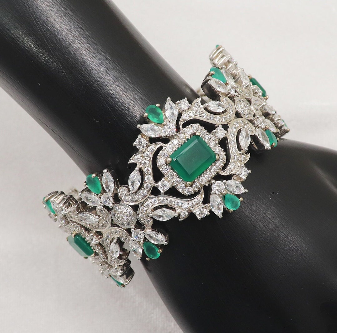 Indian Silver Bridal Bangle Jewelry, Gemstones Bangle Bracelets, Silver ...