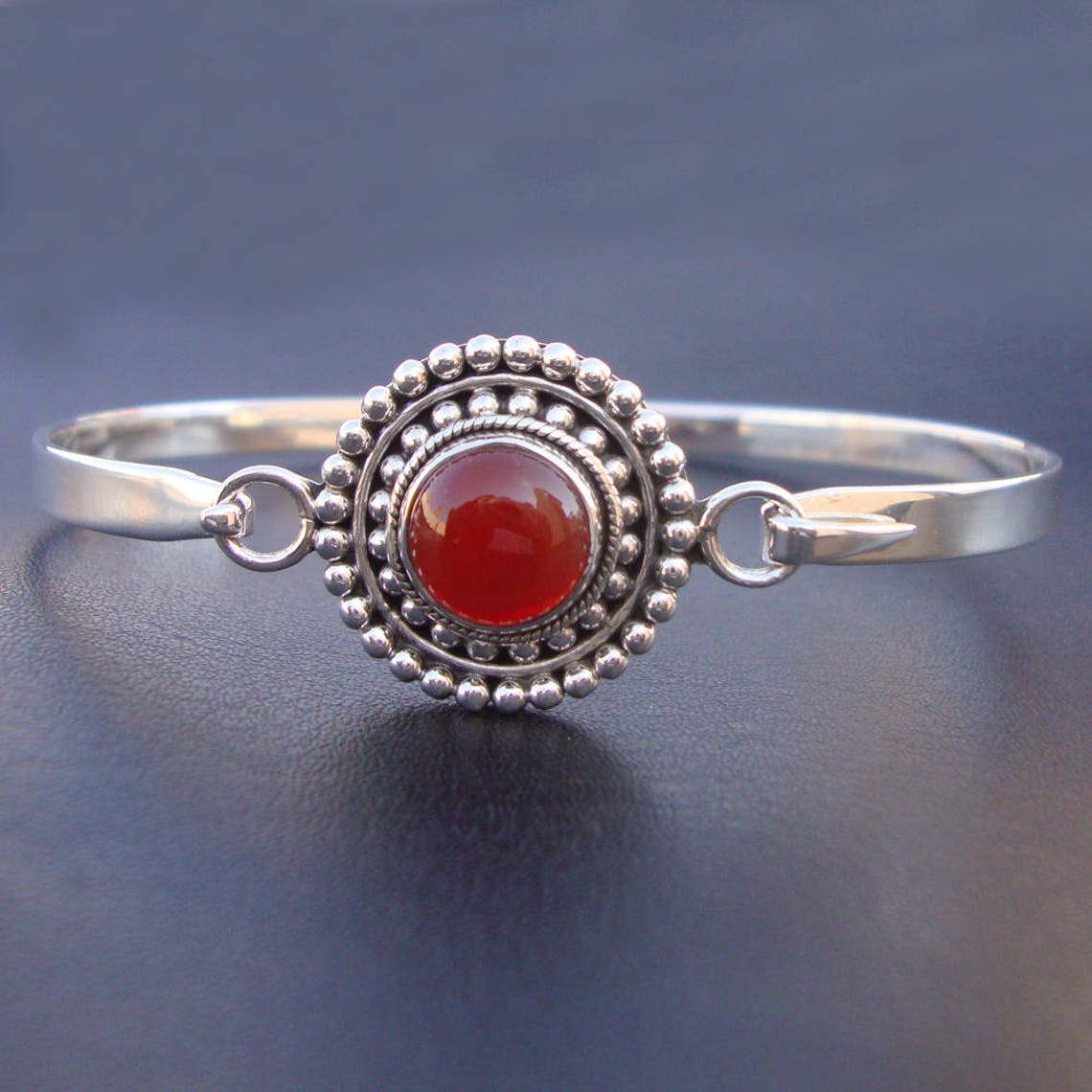 Bangle 925 Sterling Silver Handmade Round Carnelian Women - Etsy