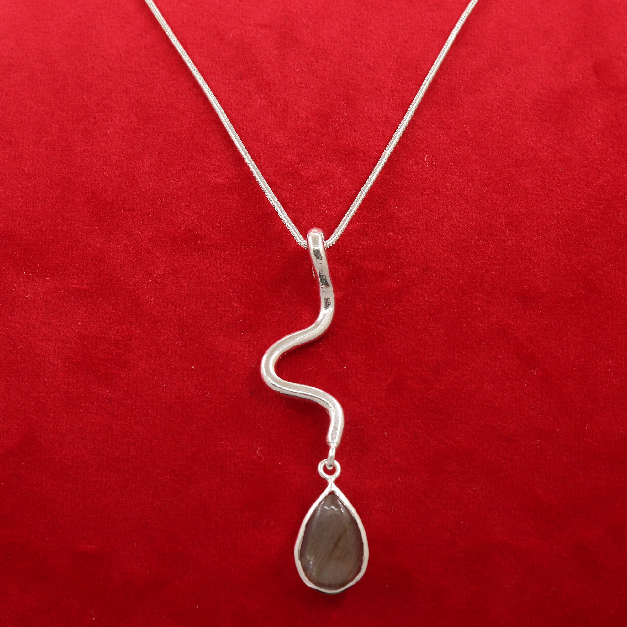 Snake Design 925 Silver Chain With Labradorite Pear Shape - Etsy