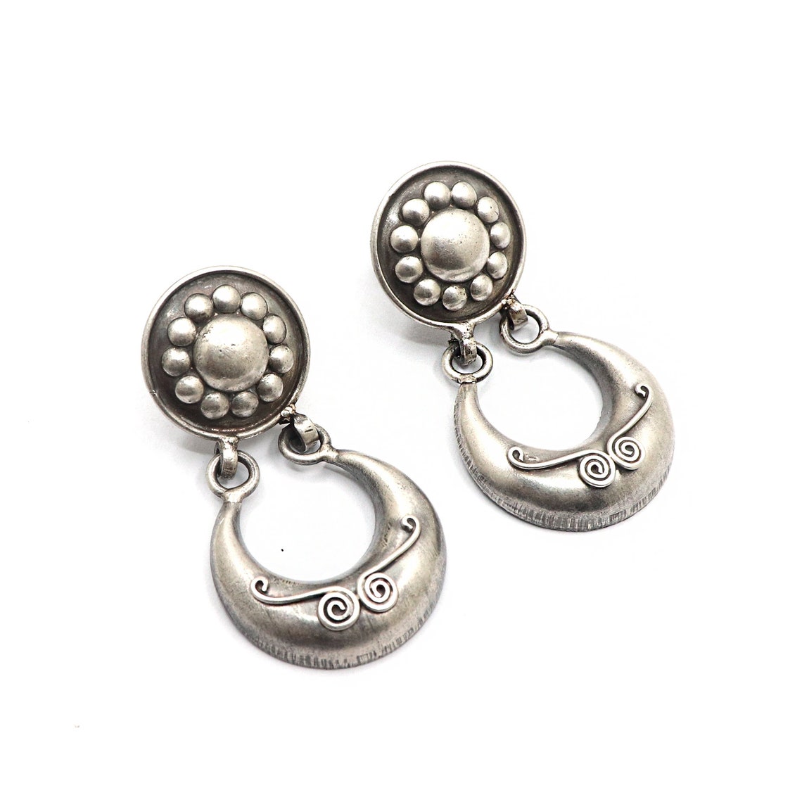 925 Sterling Silver Traditional Indian Culture Design Drop Fancy Stud ...