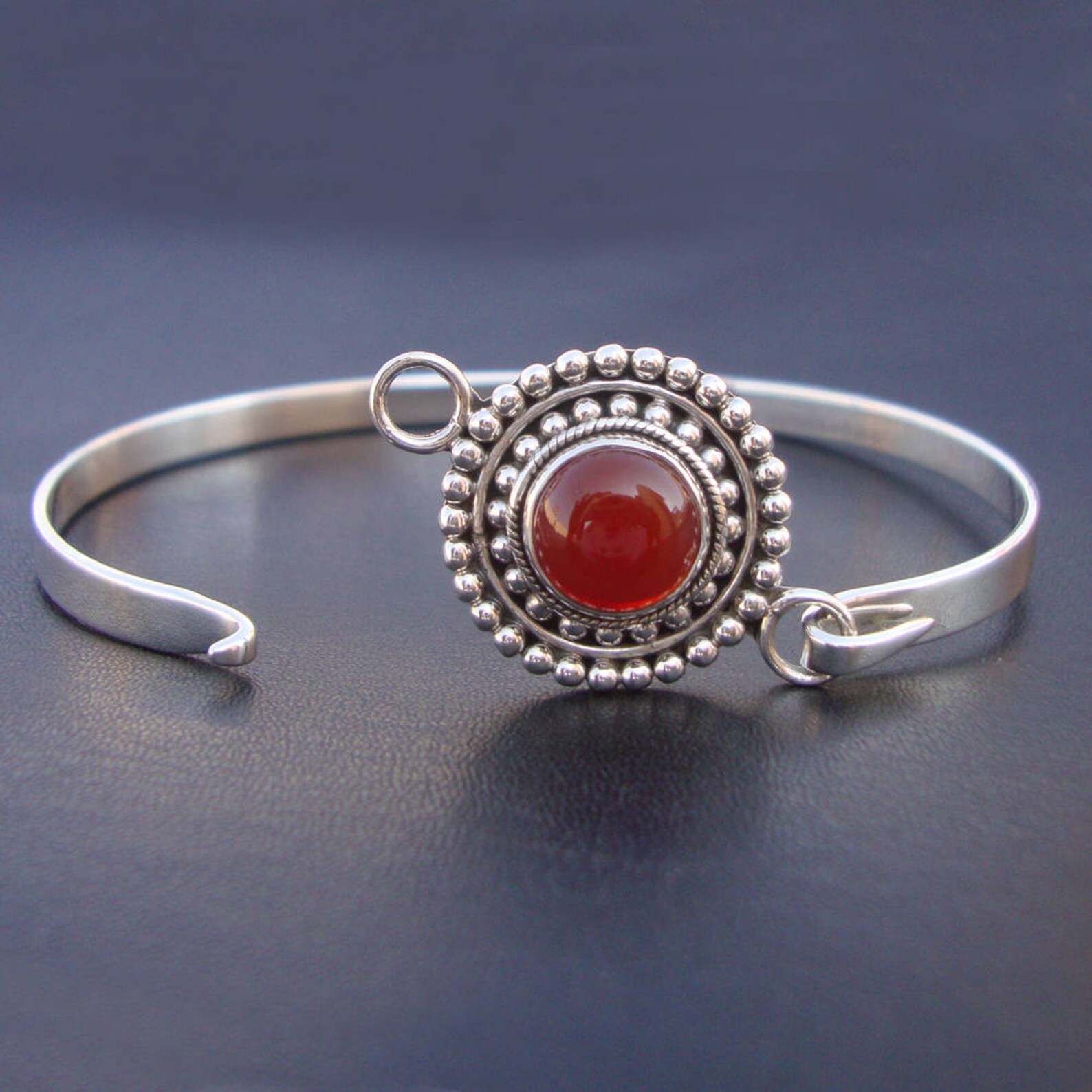 Bangle 925 Sterling Silver Handmade Round Carnelian Women - Etsy
