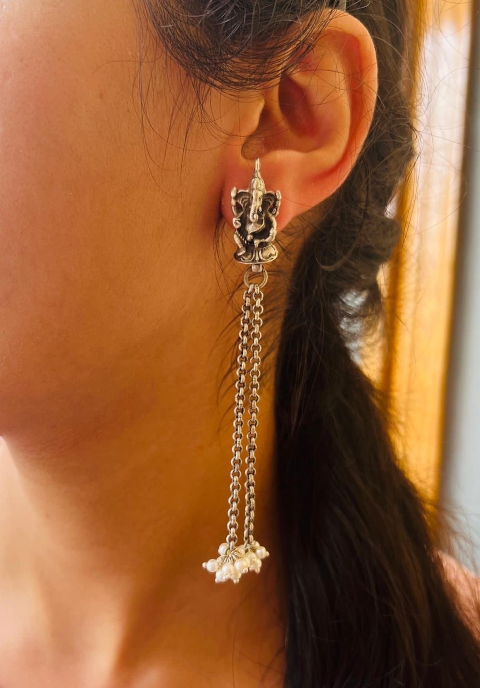 New God Ganesh Silver Earring, Beautiful Long Stud Earring, Prefect ...