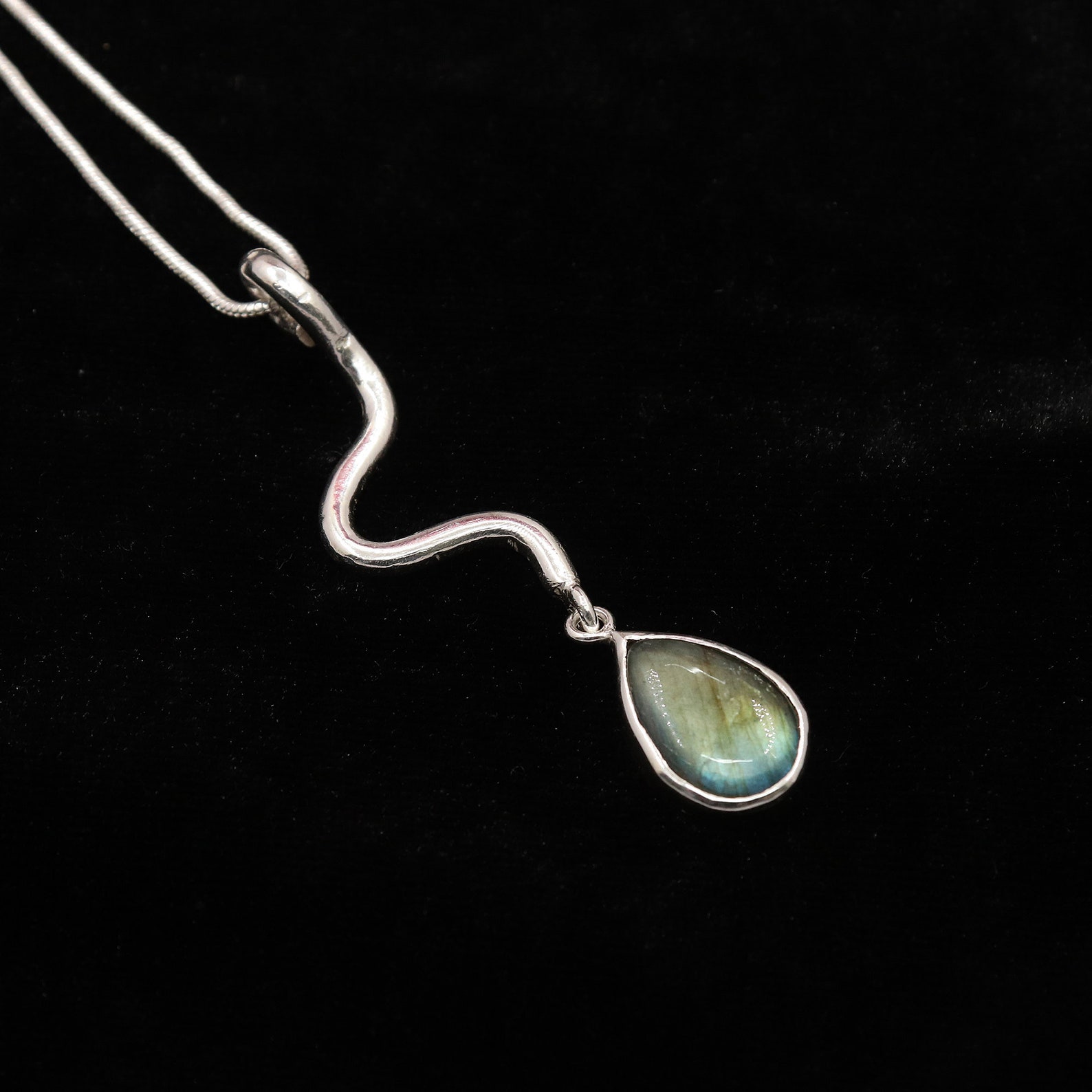Snake Design 925 Silver Chain With Labradorite Pear Shape | Etsy