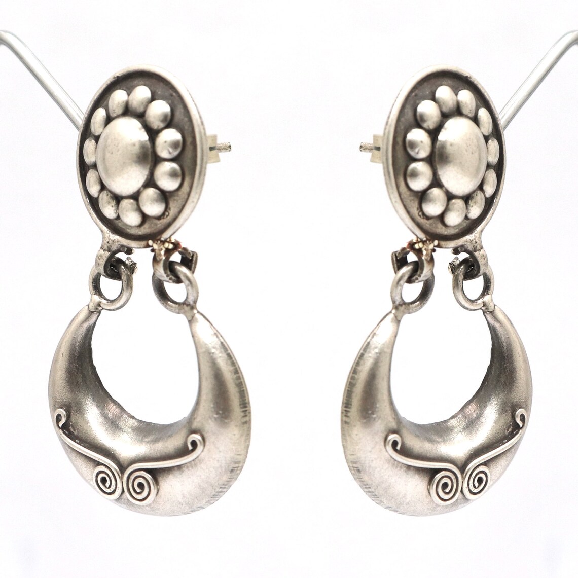 925 Sterling Silver Traditional Indian Culture Design Drop Fancy Stud ...