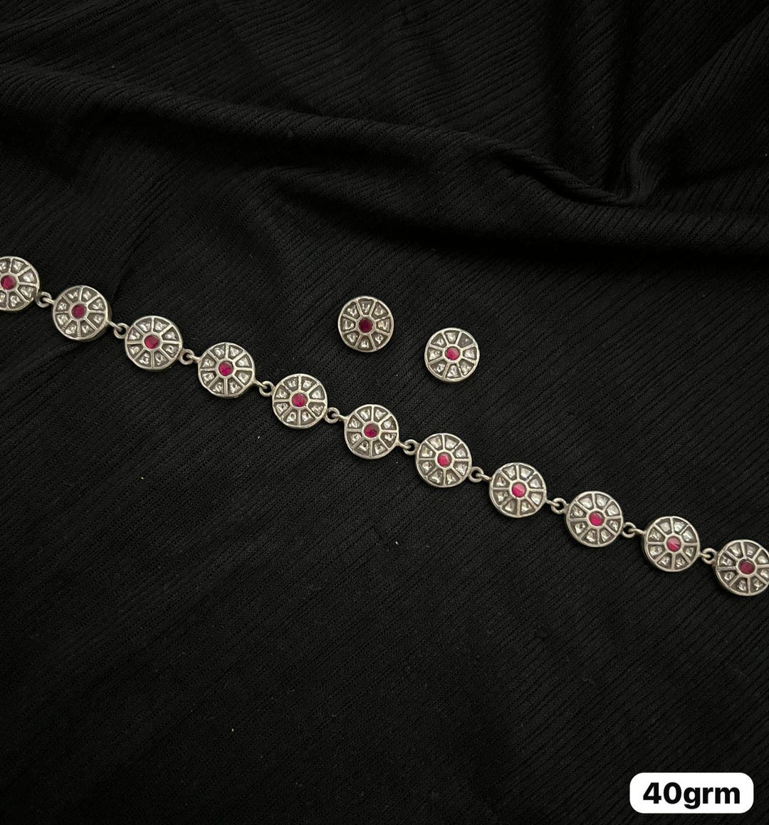 Vintage Silver Medallion Bracelet & Earring Set • Red Stone Inlay ...