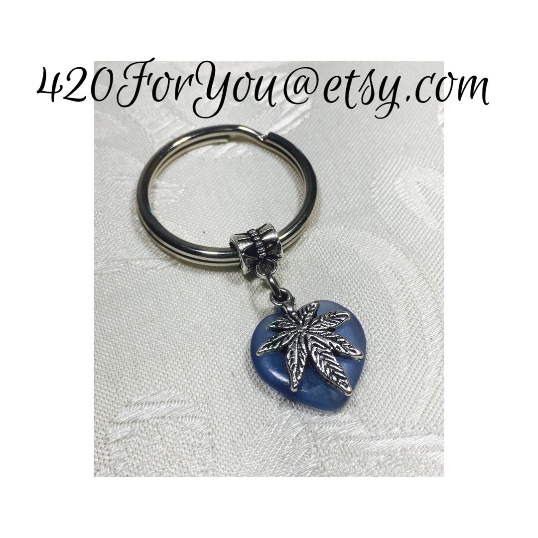 Pot Leaf Keychain, Marijuana Keychain, Dangling Keychain, Blue and ...