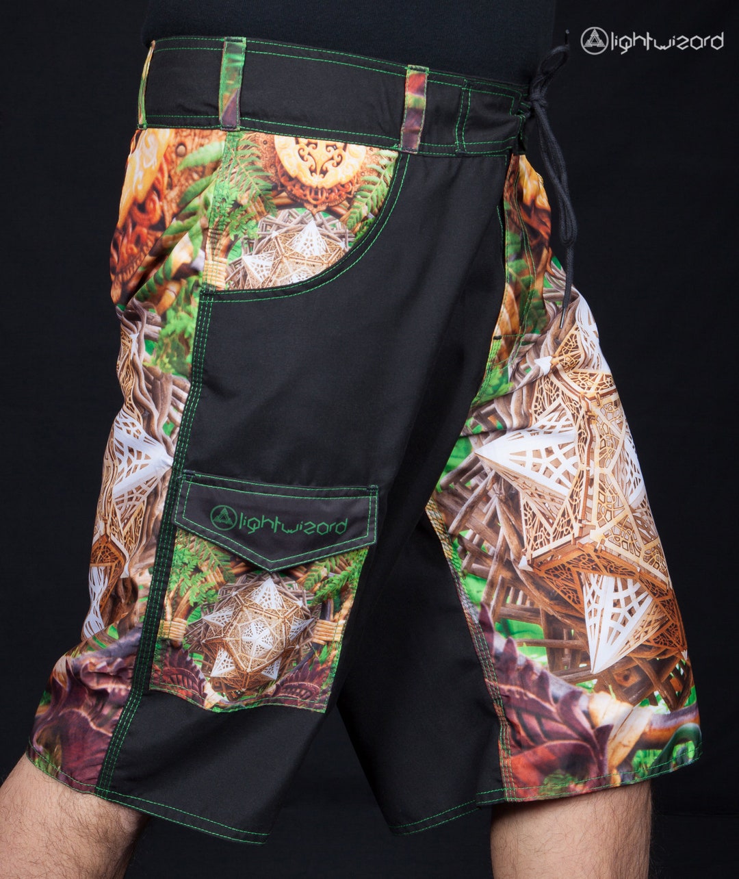 LIGHT WIZARD Surf Shorts Yoga Gym Festival Rave Dance Pants Swim Trunks ...