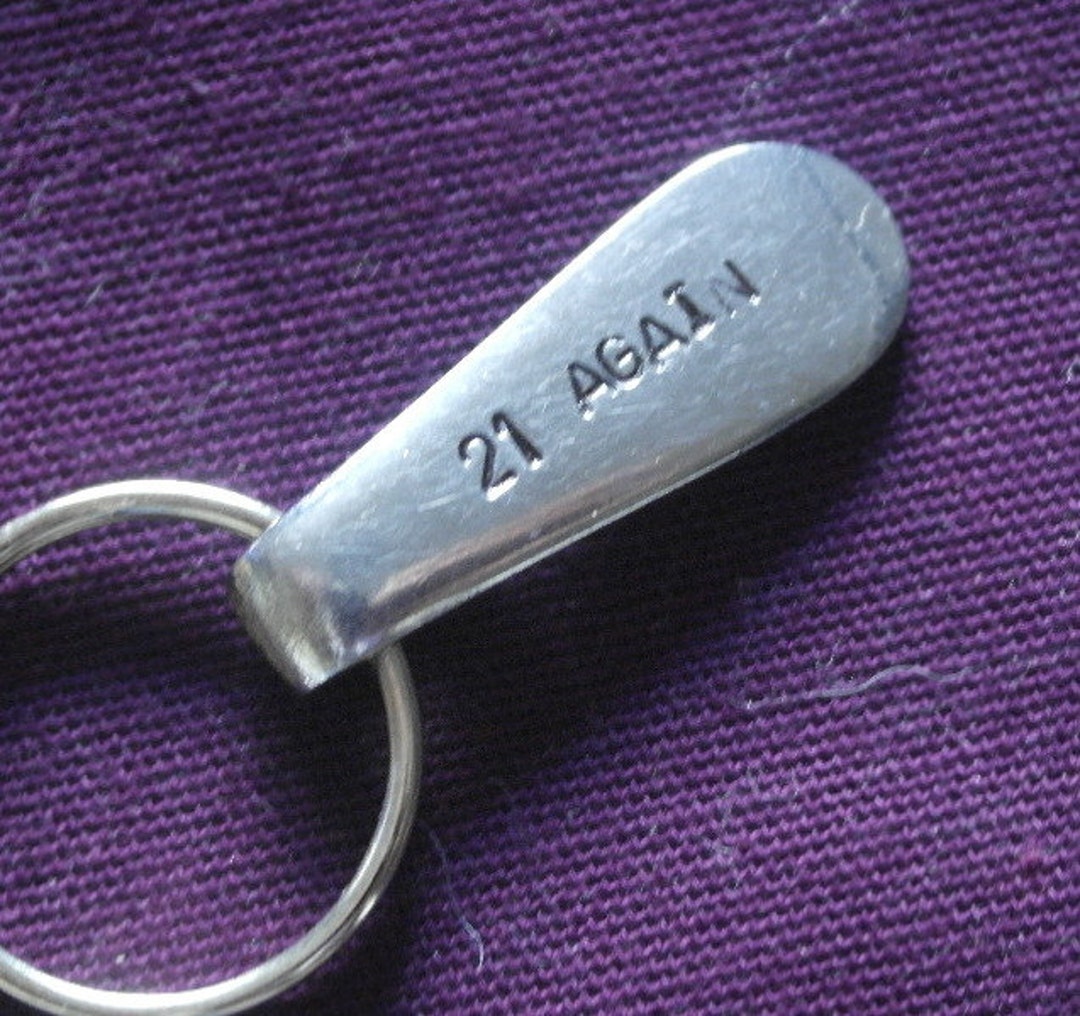 Hand Stamped Cutlry Fun Birthday Key Ring 21 Again - Etsy