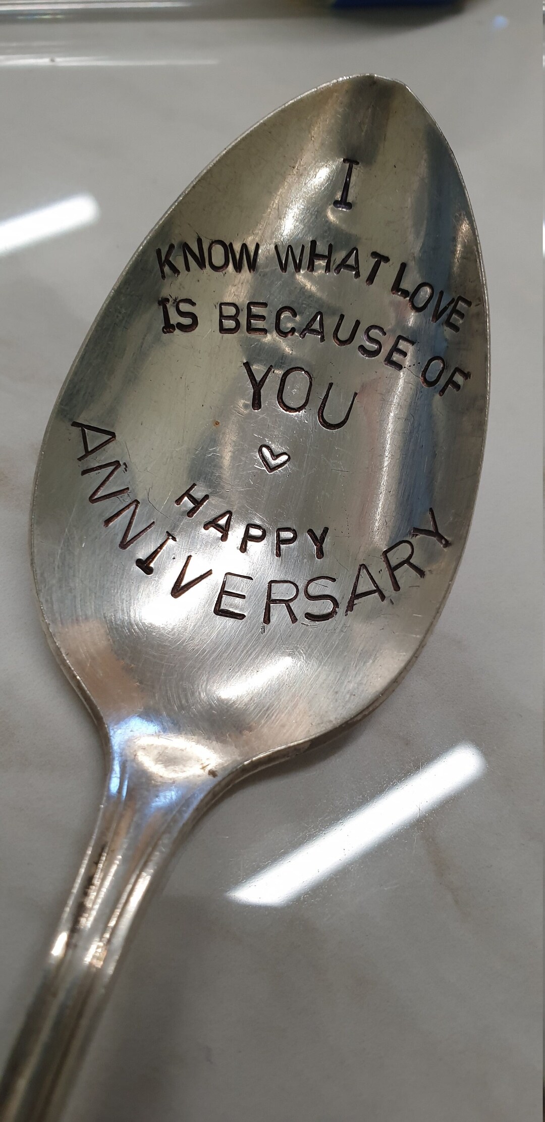 Hand Stamped Anniversary Spoon I Know What Love is Because of You - Etsy