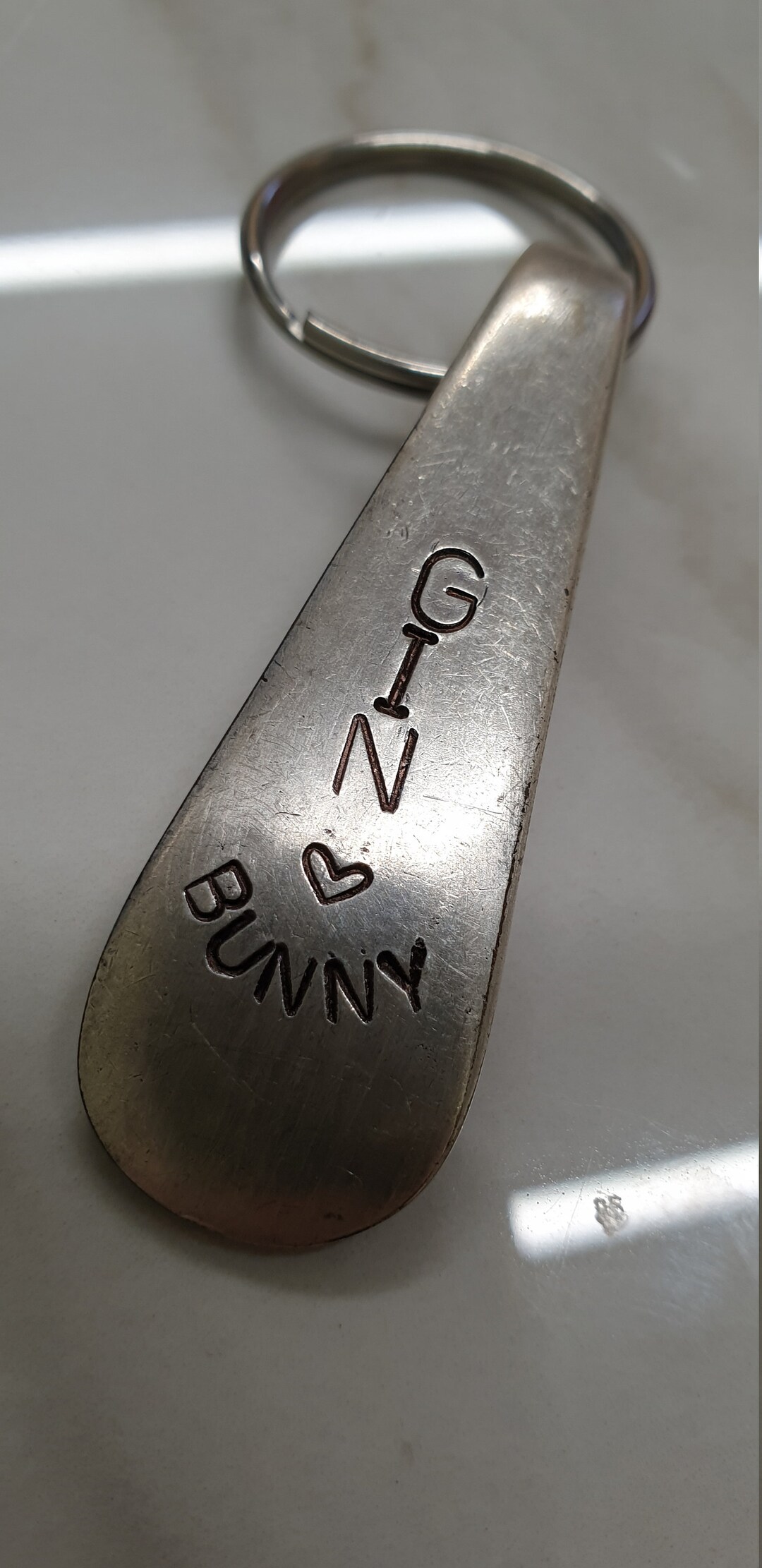 Hand Stamped Cutlery Key Ring Gin Bunny - Etsy UK