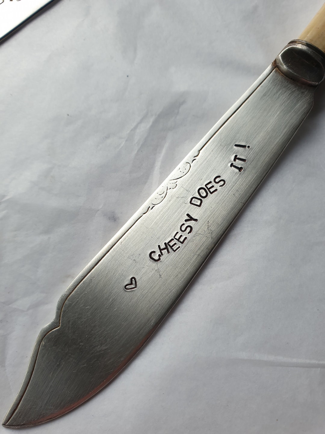 Hand Stamped Cheese Knife Cheesy Does It - Etsy