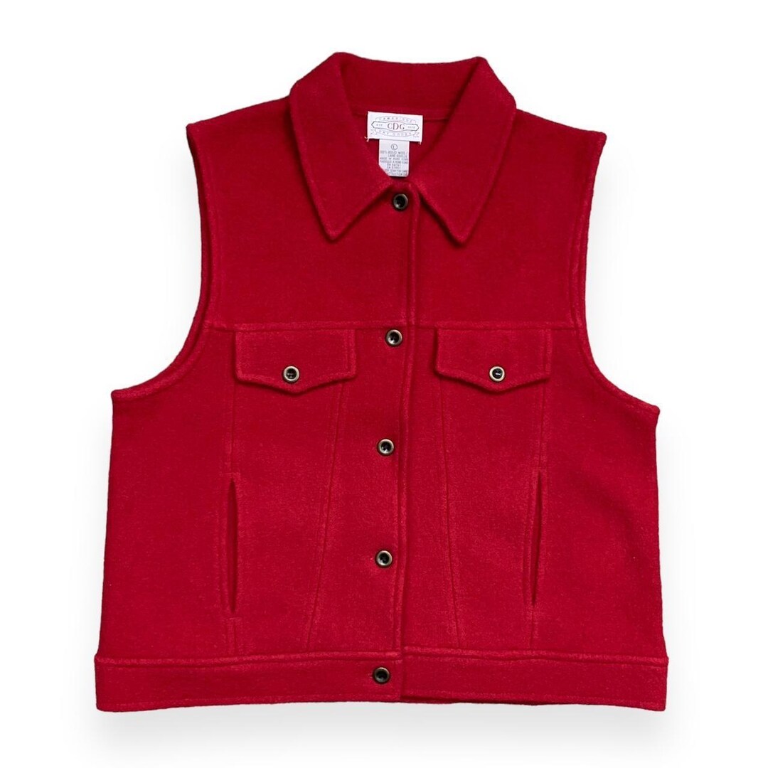 VTG 90s Women’s Red Wool Collared Button Down Vest Jacket With Pockets ...