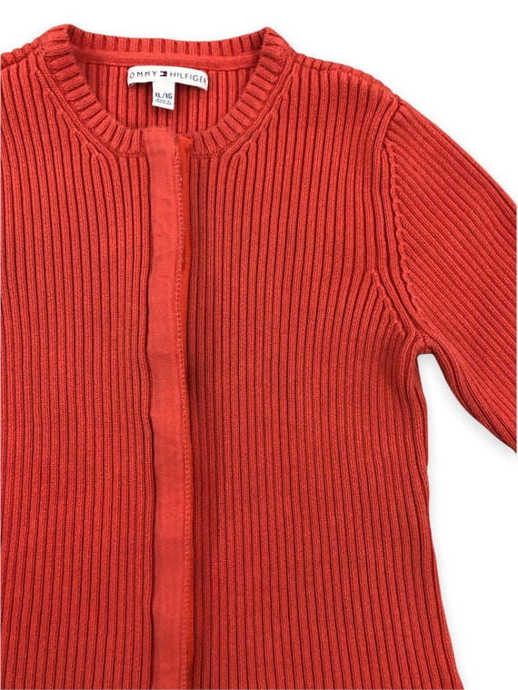 Y2K Tommy Hilfiger Orange Ribbed Knit Zip Up Cardigan… - Gem