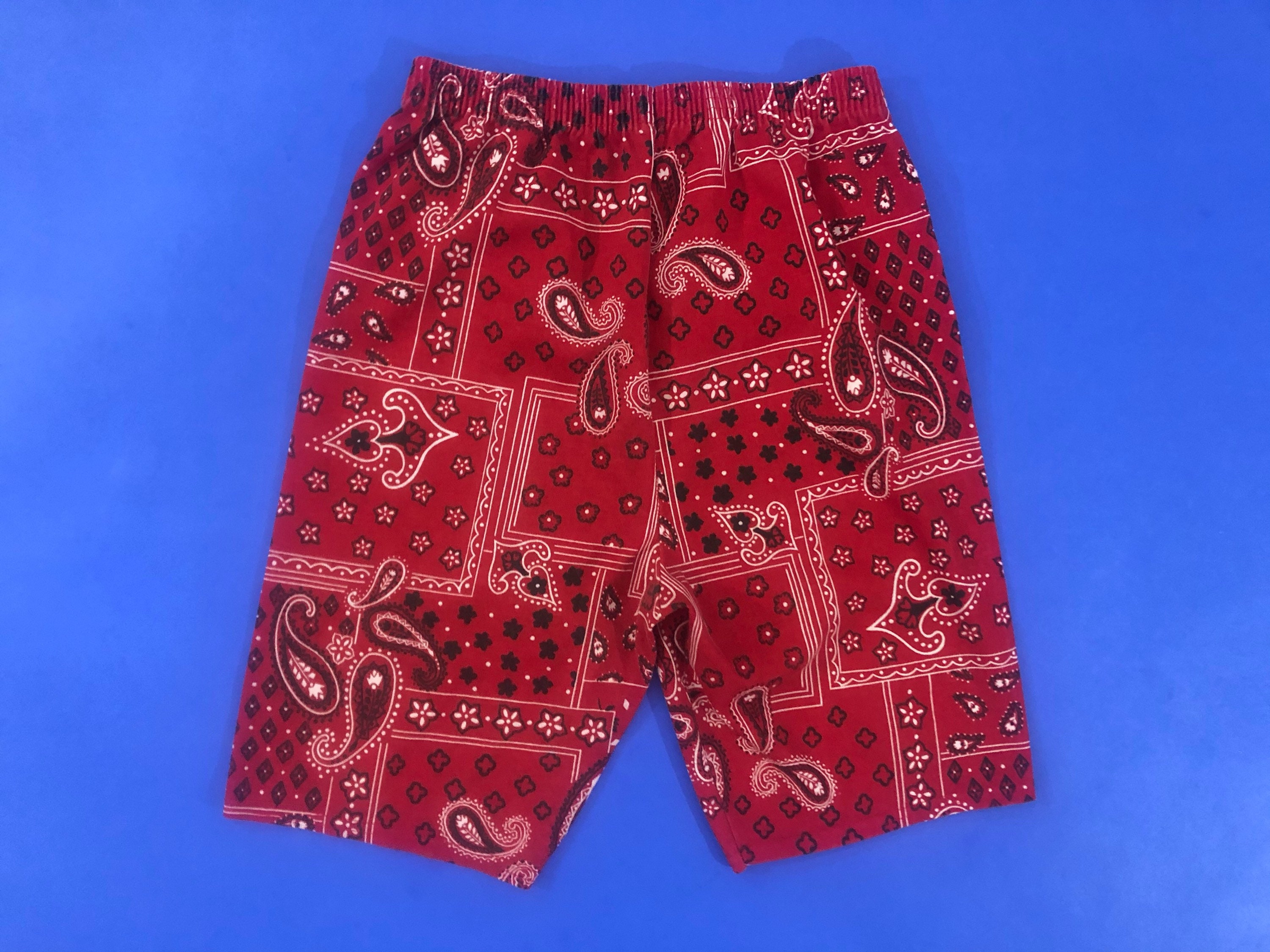 Vtg 80s Red Bandana Paisley Print Shorts High Rise Elastic Etsy