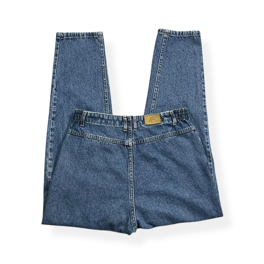 VTG 90s Lee Elastic Waist High Rise Light Wash Denim Tapered Leg Jeans ...