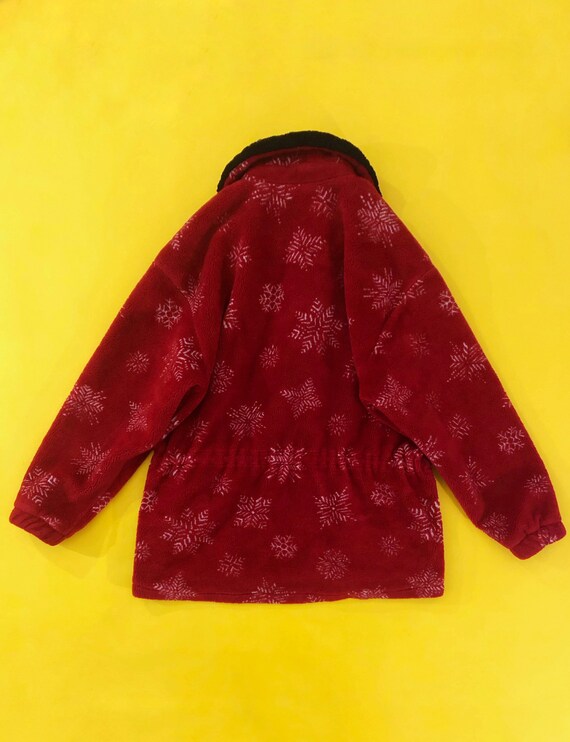 VTG 90s Snowflake Print Fleece Jacket Collared Drawst… - Gem