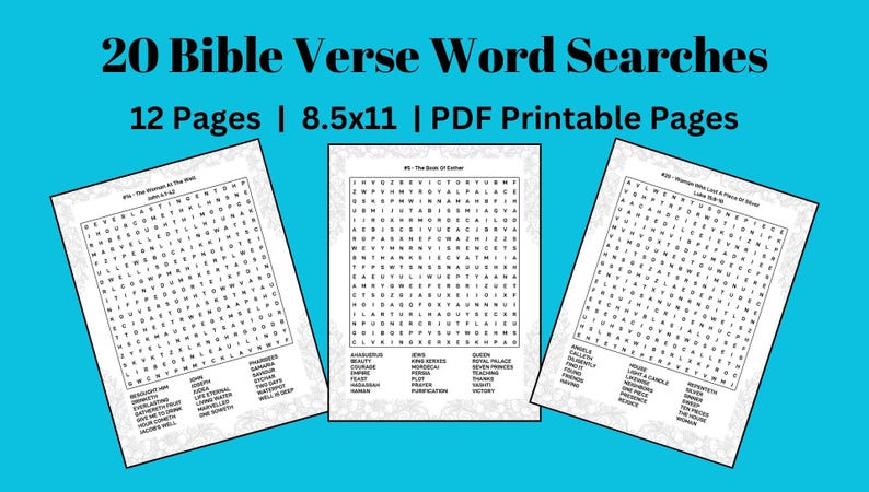 Bible Verse Word Search | 20 Printable Scripture Puzzles (digital ...