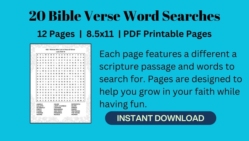 Bible Verse Word Search | 20 Printable Scripture Puzzles (digital ...
