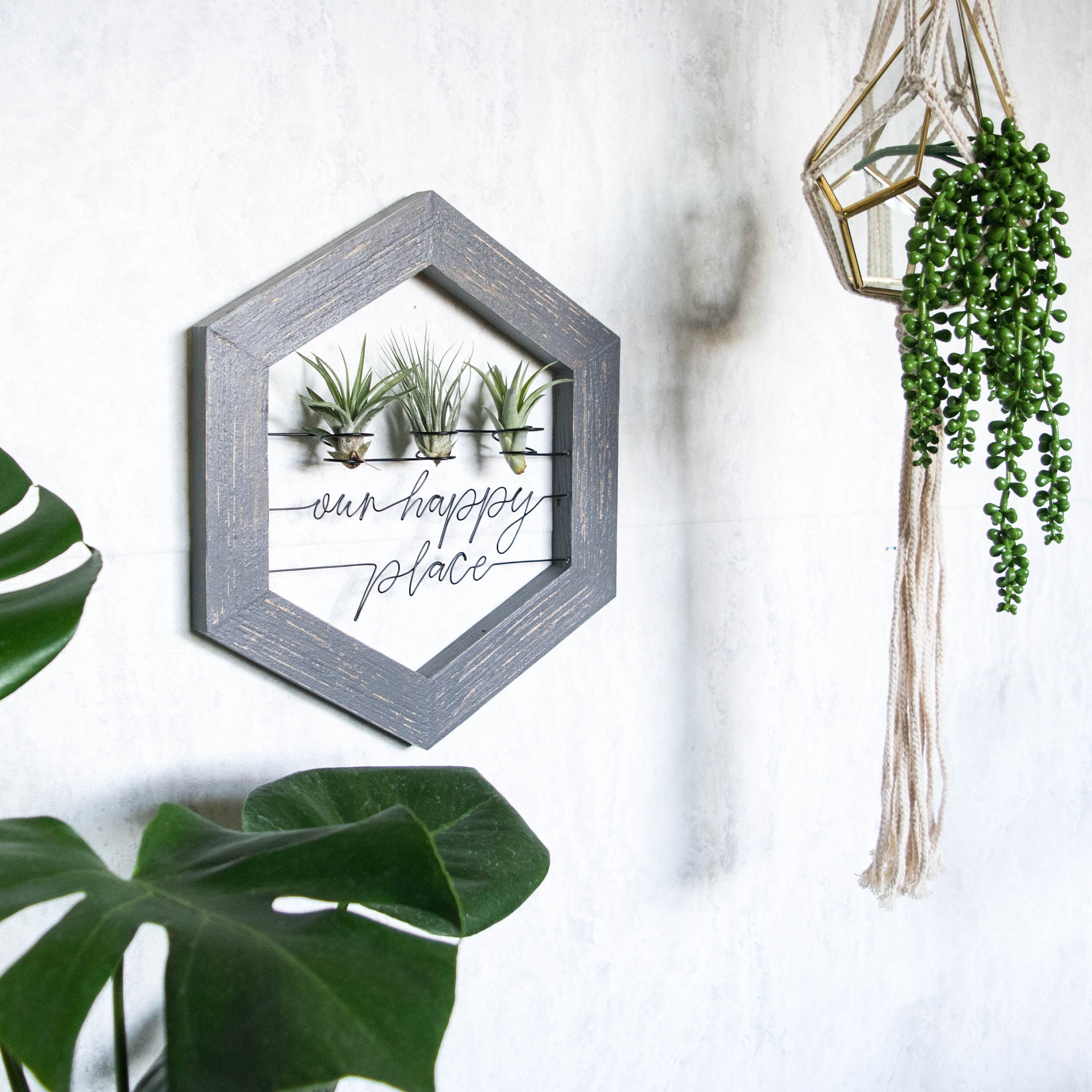 Our Happy Place Sign Air Plant Terrarium Boho Wall Decor | Etsy