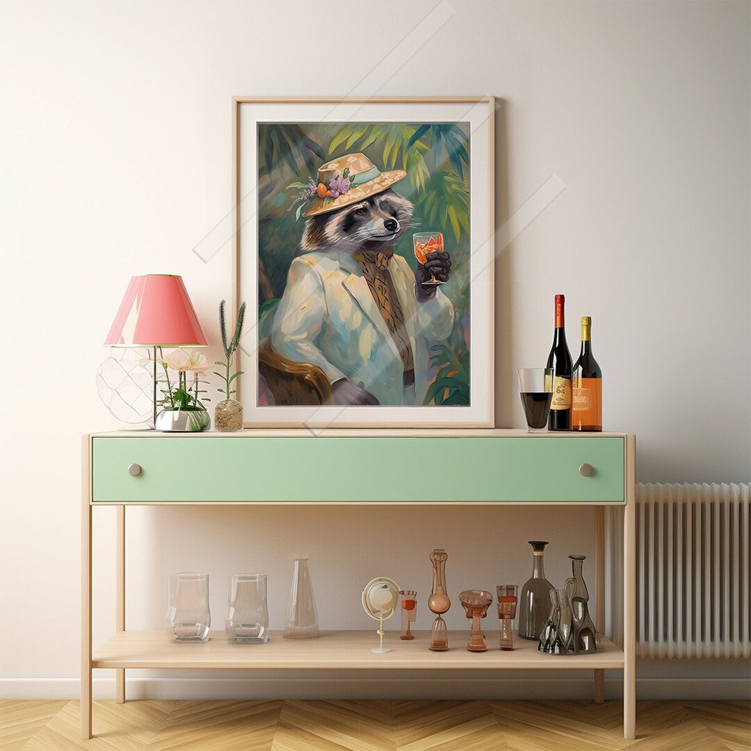 Racoon Cocktail Illustration Racoon Wall Decor Racoon Poster Bar Cart ...