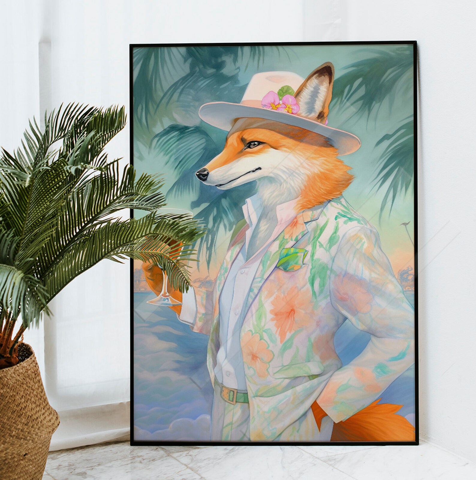 Fox Cocktail Illustration - Fox Wall Decor - Fox Poster - Bar Cart ...