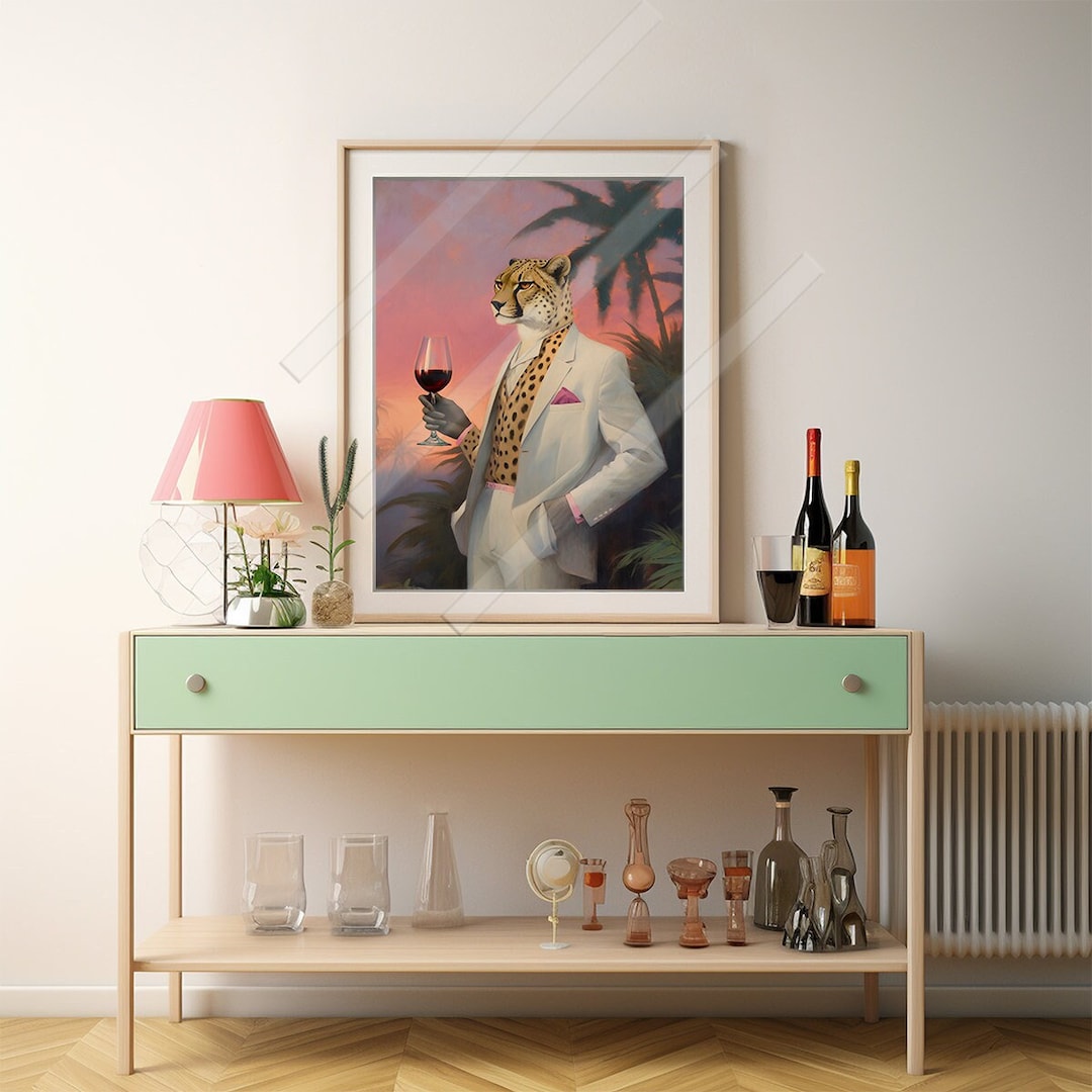 Cheetah Cocktail Illustration Cheetah Wall Decor Cheetah Poster Bar ...