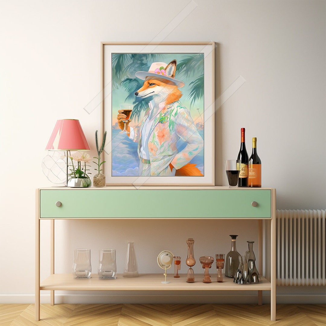 Fox Cocktail Illustration - Fox Wall Decor - Fox Poster - Bar Cart ...