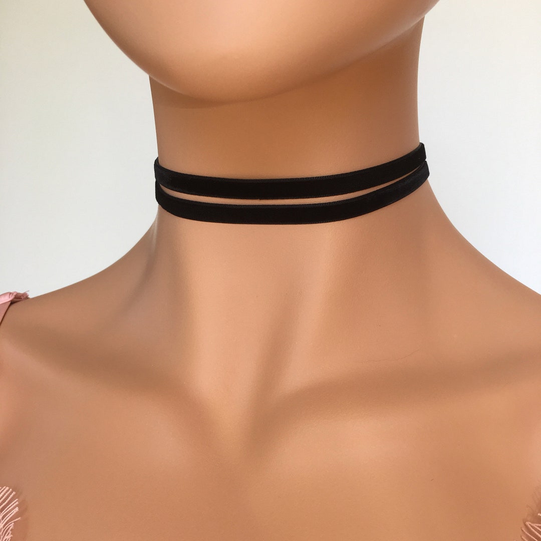 Double Layered Black Velvet Choker Necklace, Simple Lolita Choker ...