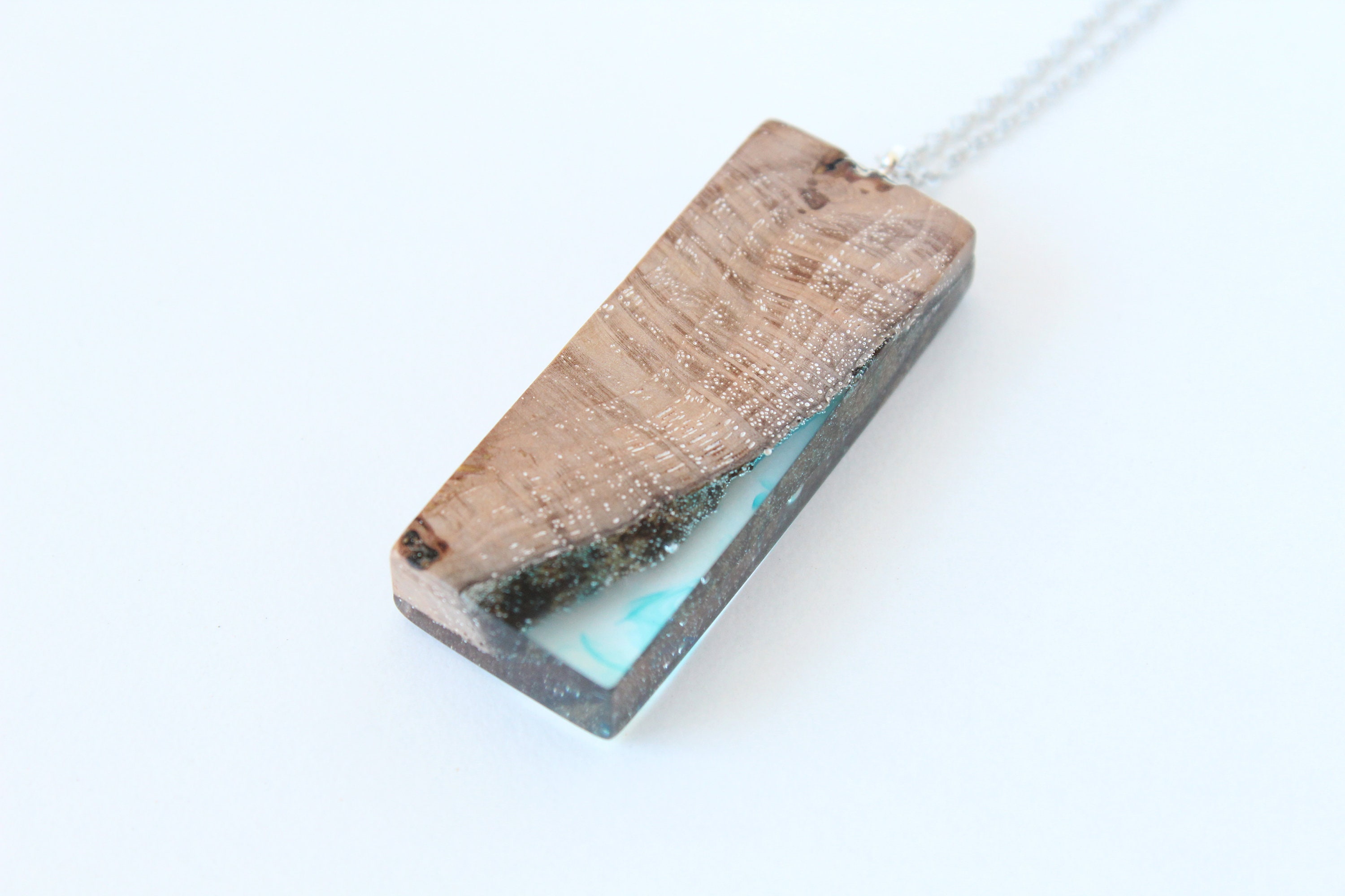 Rectangle Wood & Resin Pendant Resin Wood Necklace Resin - Etsy UK
