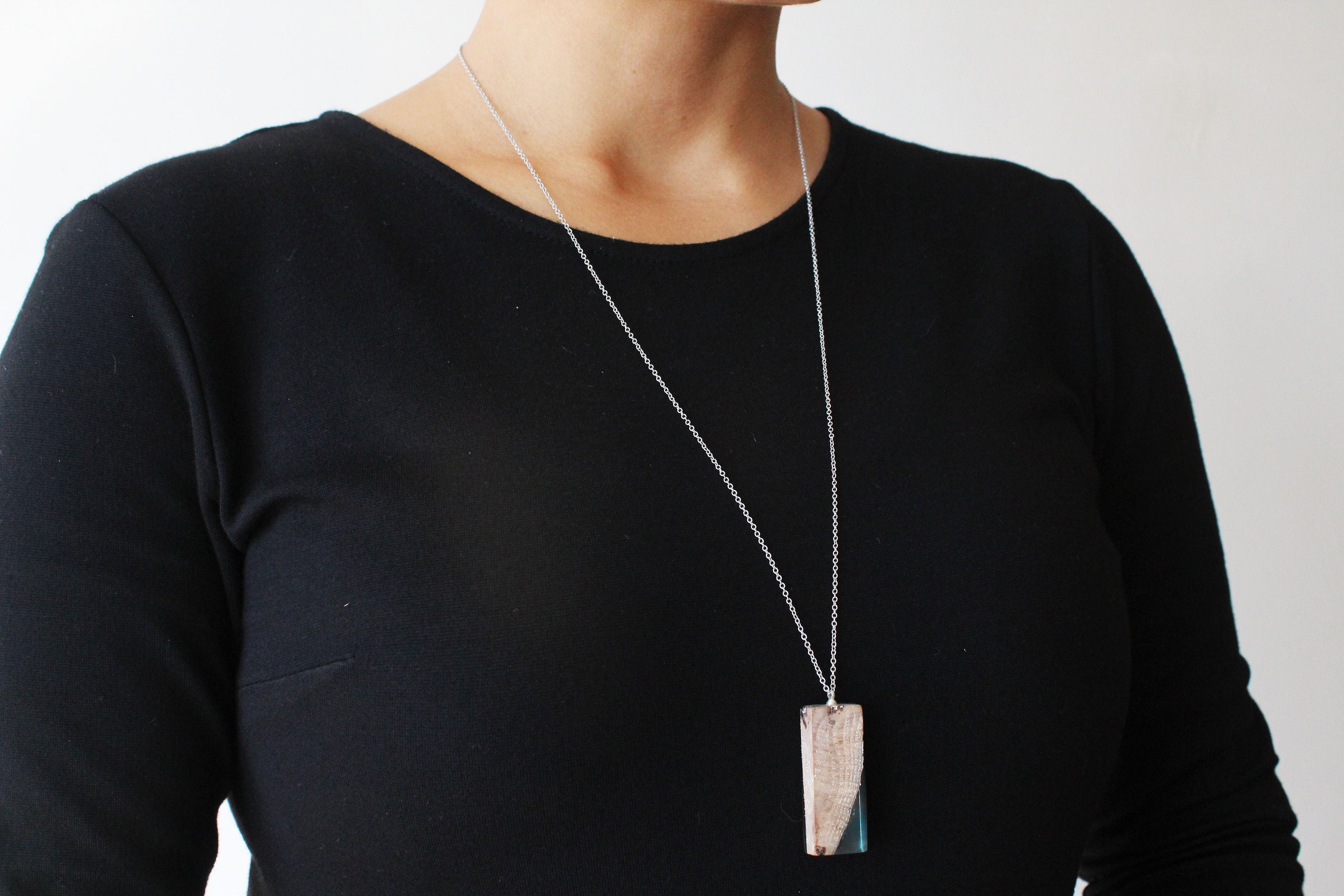 Rectangle Wood & Resin Pendant Resin Wood Necklace Resin - Etsy UK