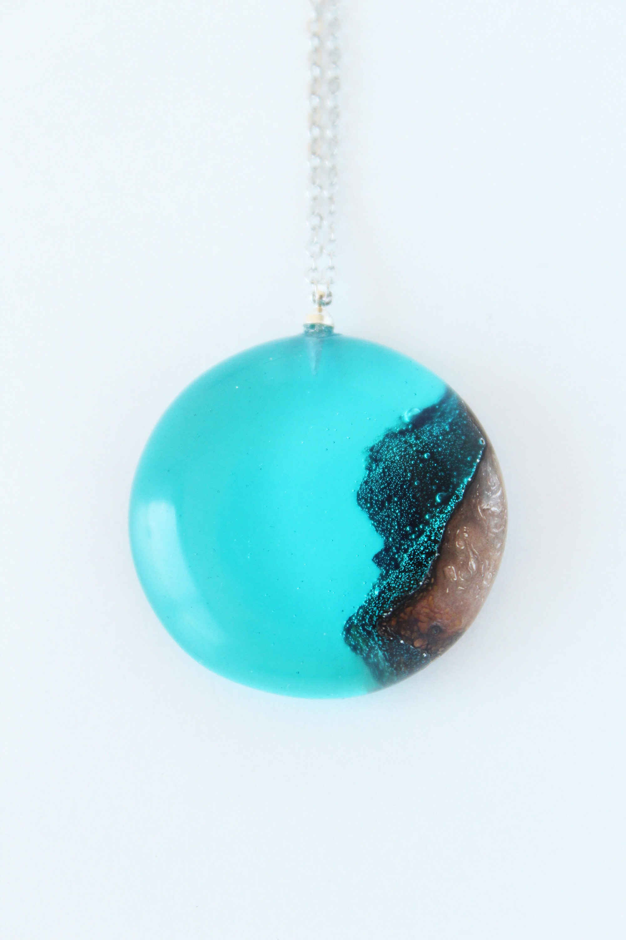 Blue Round Resin Necklace Resin & Wood Pendant Wooden - Etsy