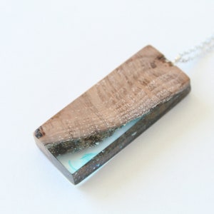 Rectangle Wood & Resin Pendant, Resin Wood Necklace, Resin Wood ...