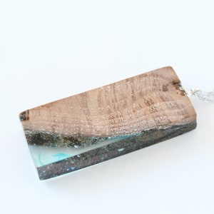 Rectangle Wood & Resin Pendant, Resin Wood Necklace, Resin Wood ...