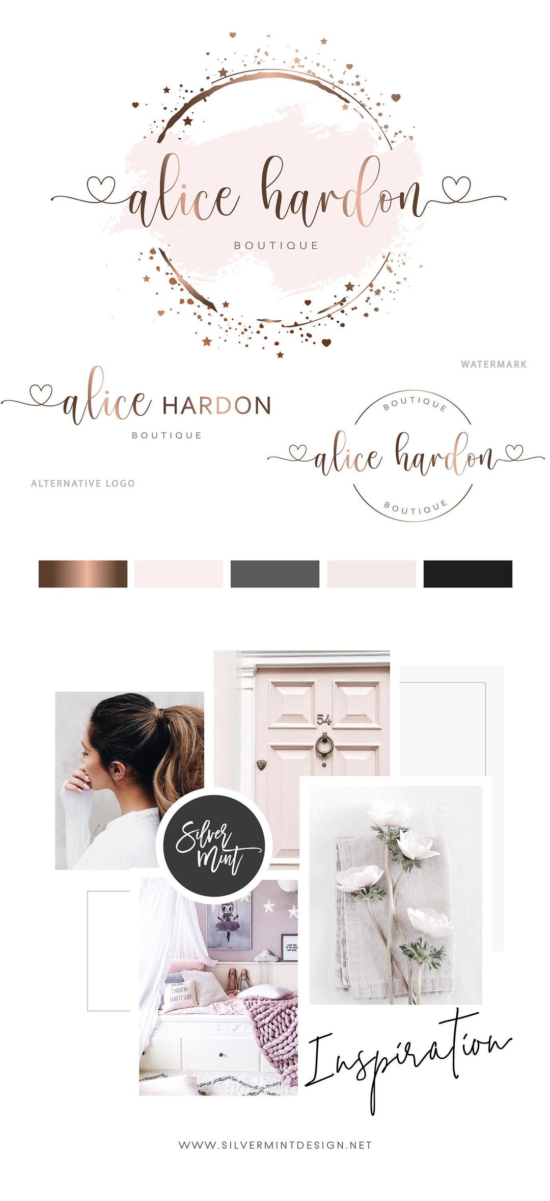 Heart Modern Calligraphy Script Logo Watermark Rose Gold - Etsy