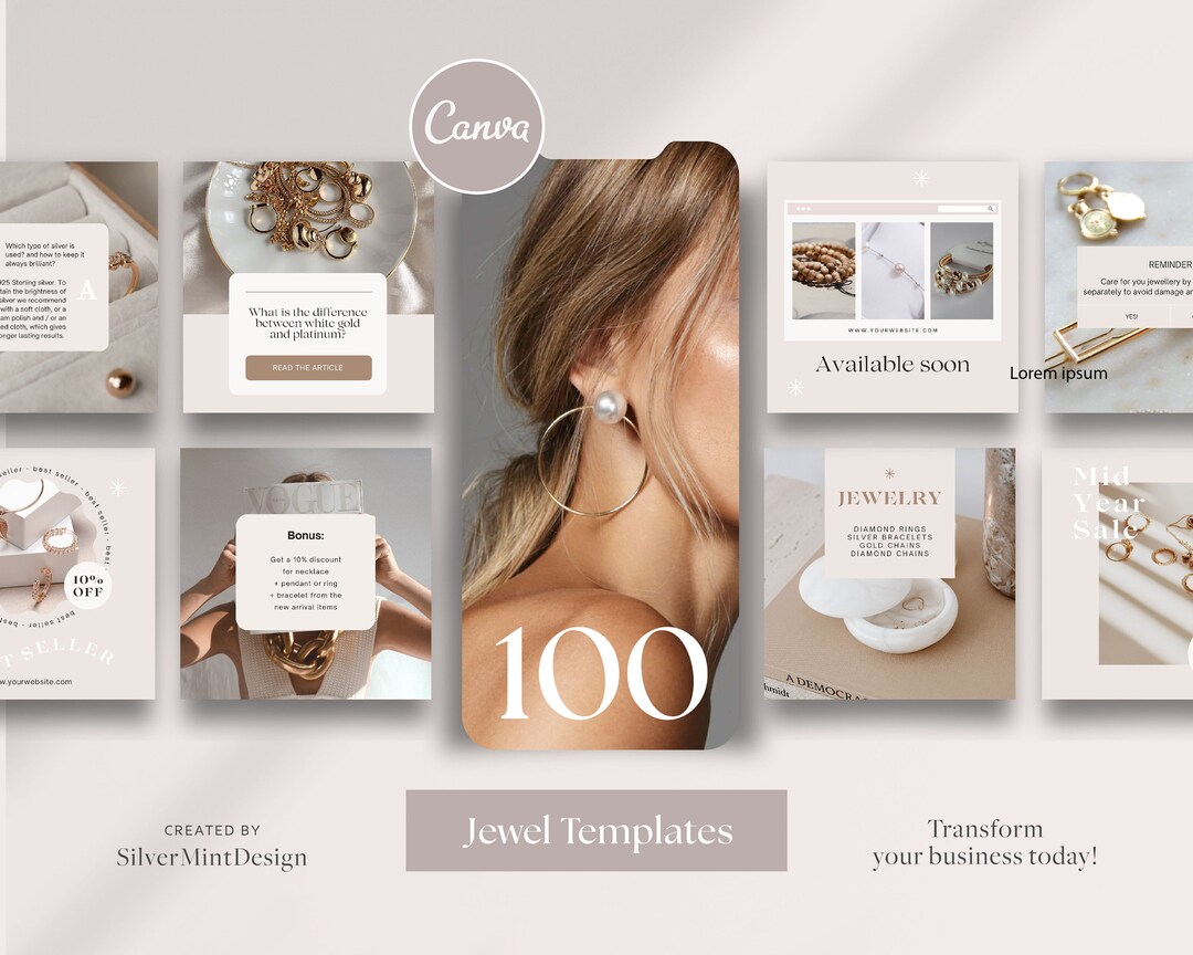 100 JEWELRY Branding INSTAGRAM Post TEMPLATE – Digital Download Jewelry ...